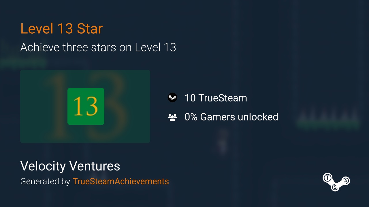 Level 13 Star achievement in Velocity Ventures